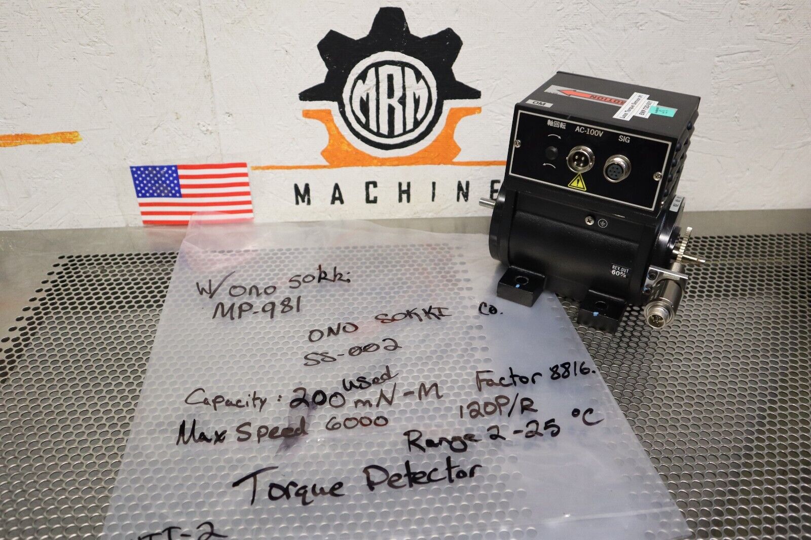 ONO SOKKI CO. SS-002 Torque Detector 600r/min & MP-981 Detector Used W – MRM Machine