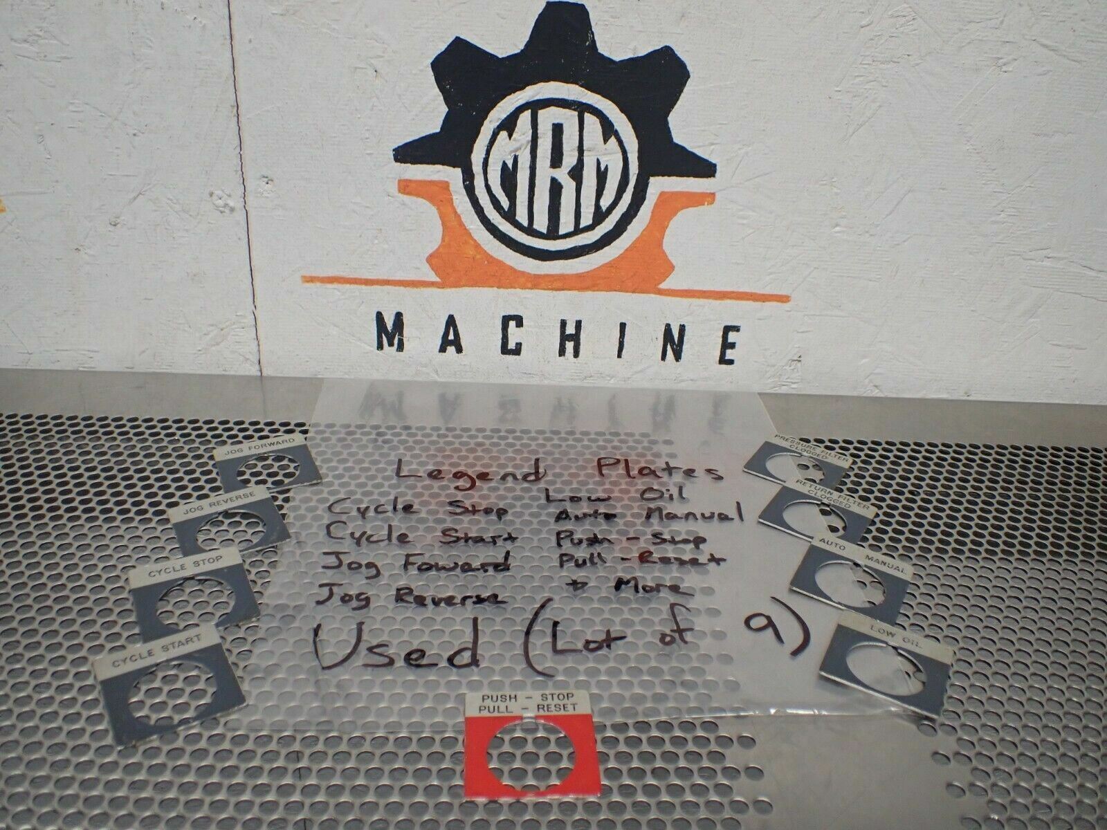 (9) Legend Plates Cycle Start, Cycle Stop, Jog Forward, Jog Reverse ...