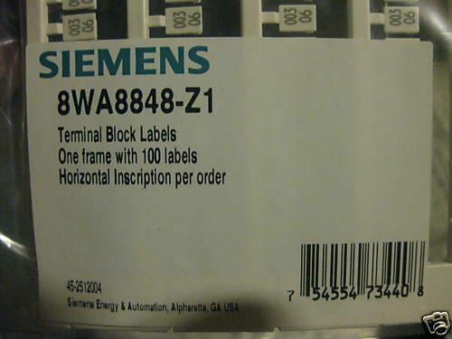 Siemens 8WA8848-Z1 Terminal Block 100 Labels Horizontal TERMINAL LABEL ...